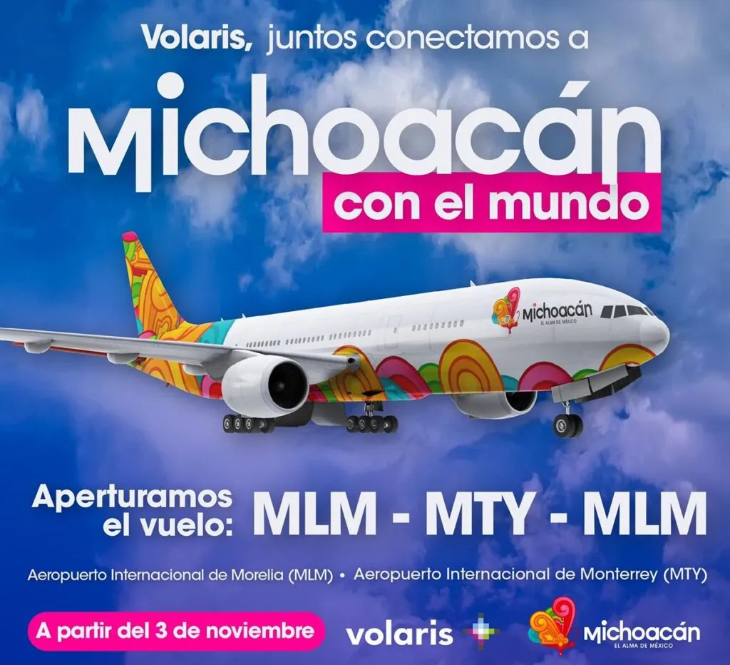 Nueva ruta aérea de Volaris de Morelia a Monterrey