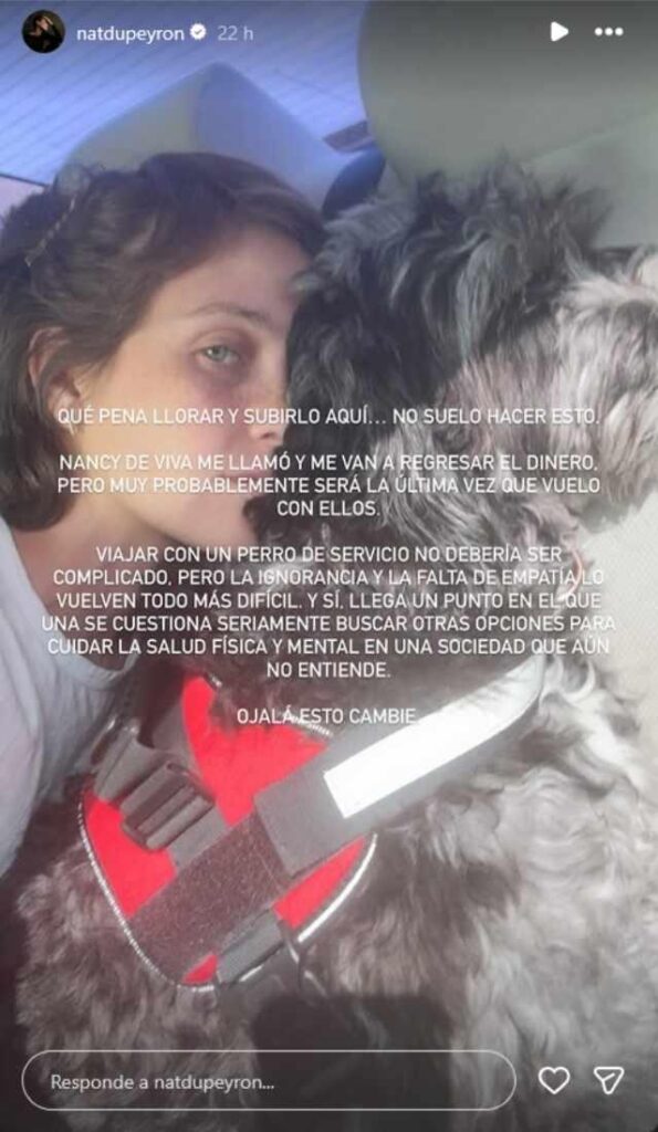 Natasha Dupeyrón denuncia discriminación en aerolínea por su perro